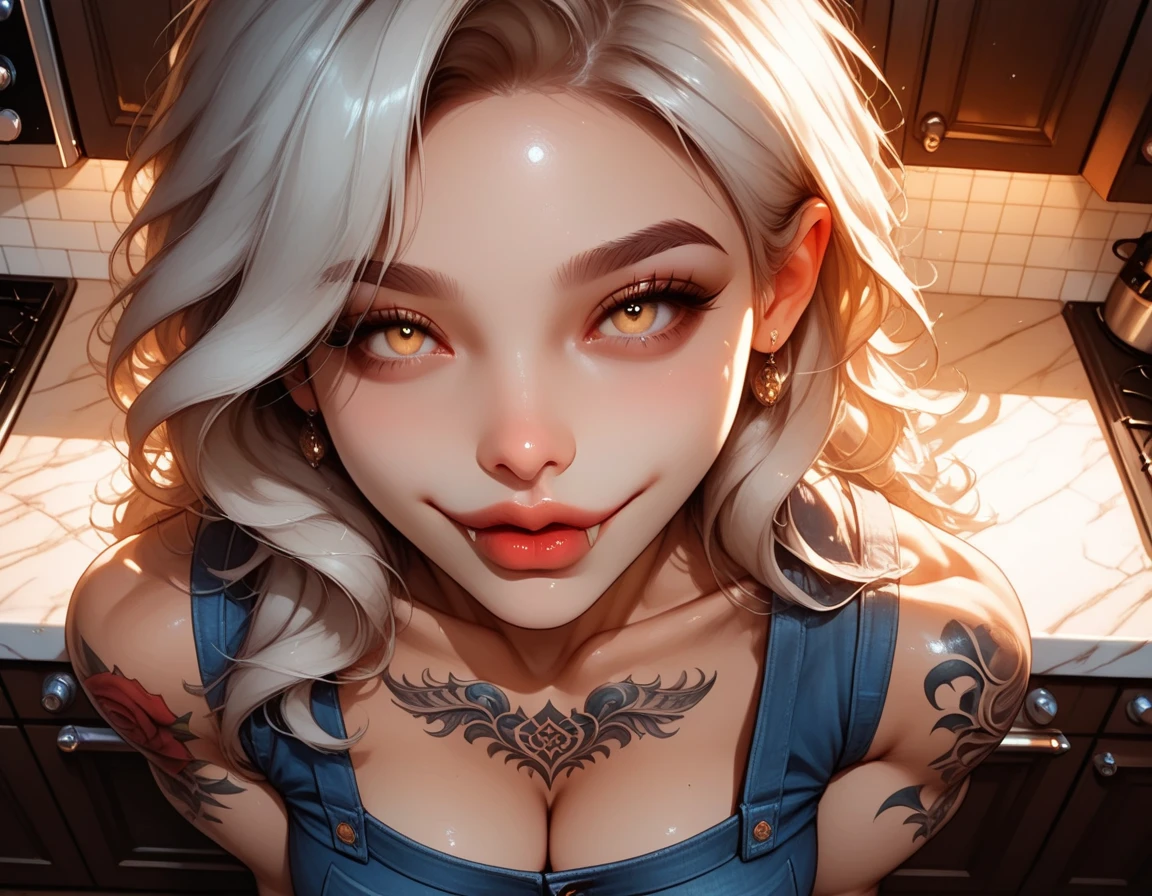 Kitchen_interior, warm_tones, soft_texture, 1girl, solo, white - SeaArt AI