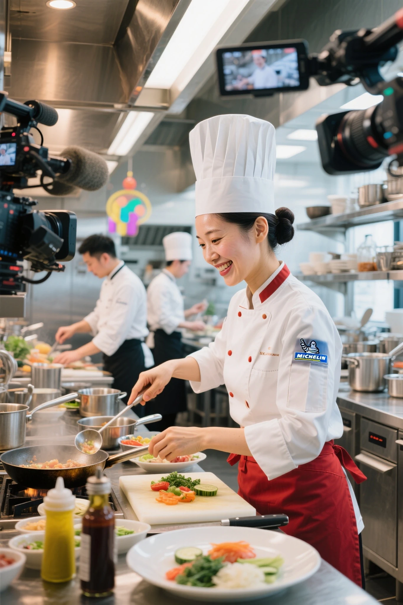 8K Ultra HD，Multi-camera shooting，with an Asian female chef Michelin ...