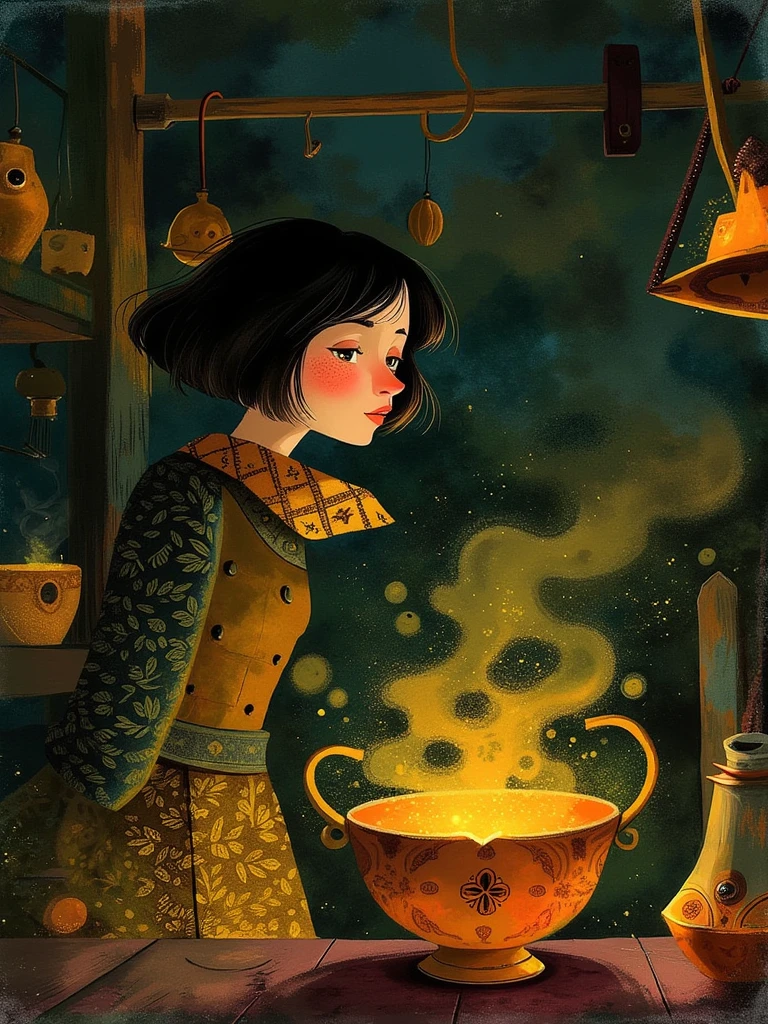 Night, Middle Ages, A young peasant woman , dark short hair - SeaArt AI