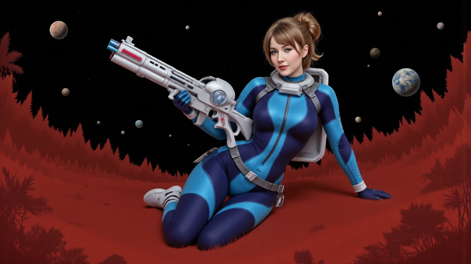 Realistic, photograph, A beautiful retro space explorer, wearing a ...