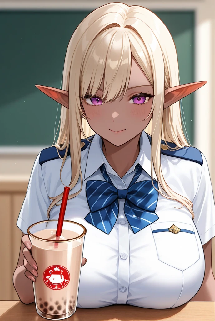 Dark elf、gal、uniform、tapioca milk tea - SeaArt AI