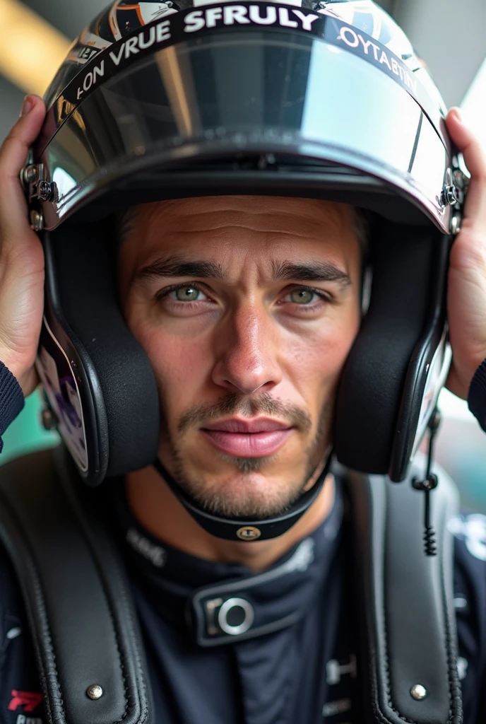 F1 driver, taking off helmet, look handsome young - SeaArt AI