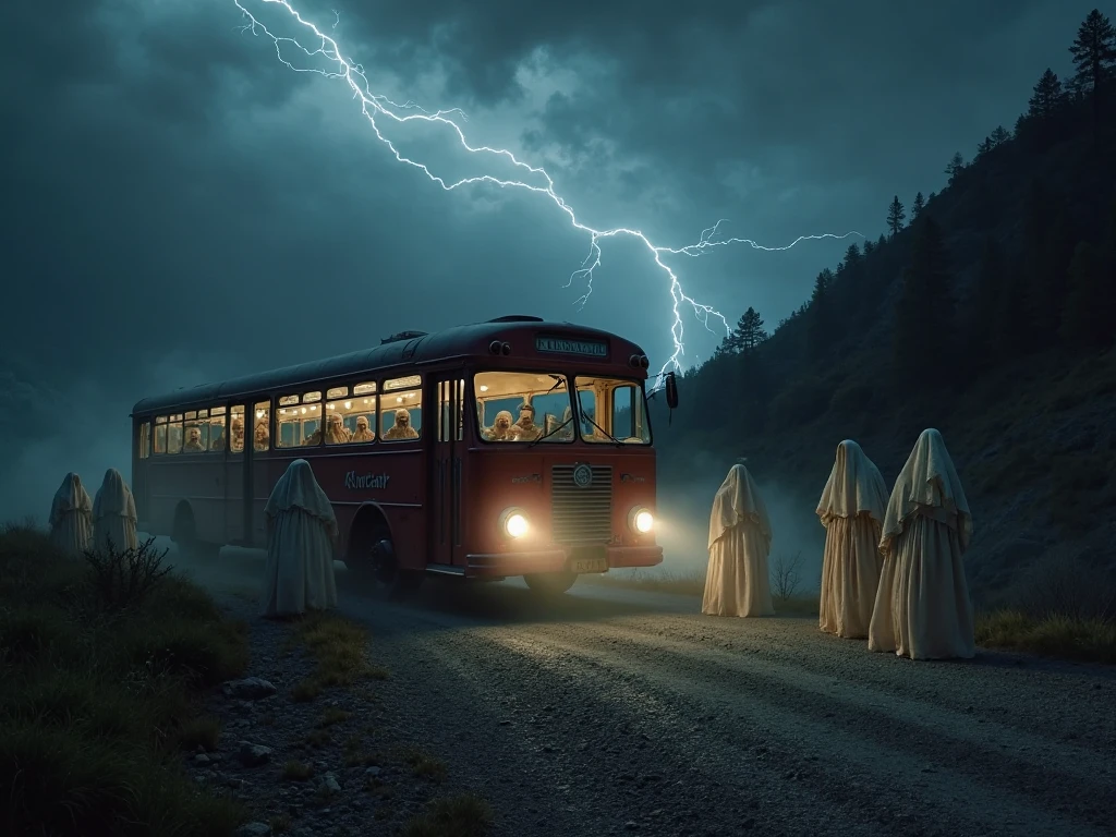A new coach, painted dark red, was parked at the dangerous bend of ...