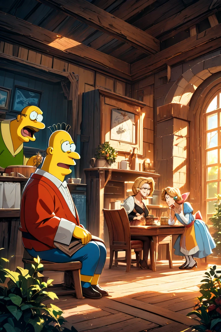 Three bart simpsons being chased by three homer simpsons as three marge simpsoms - SeaArt AI