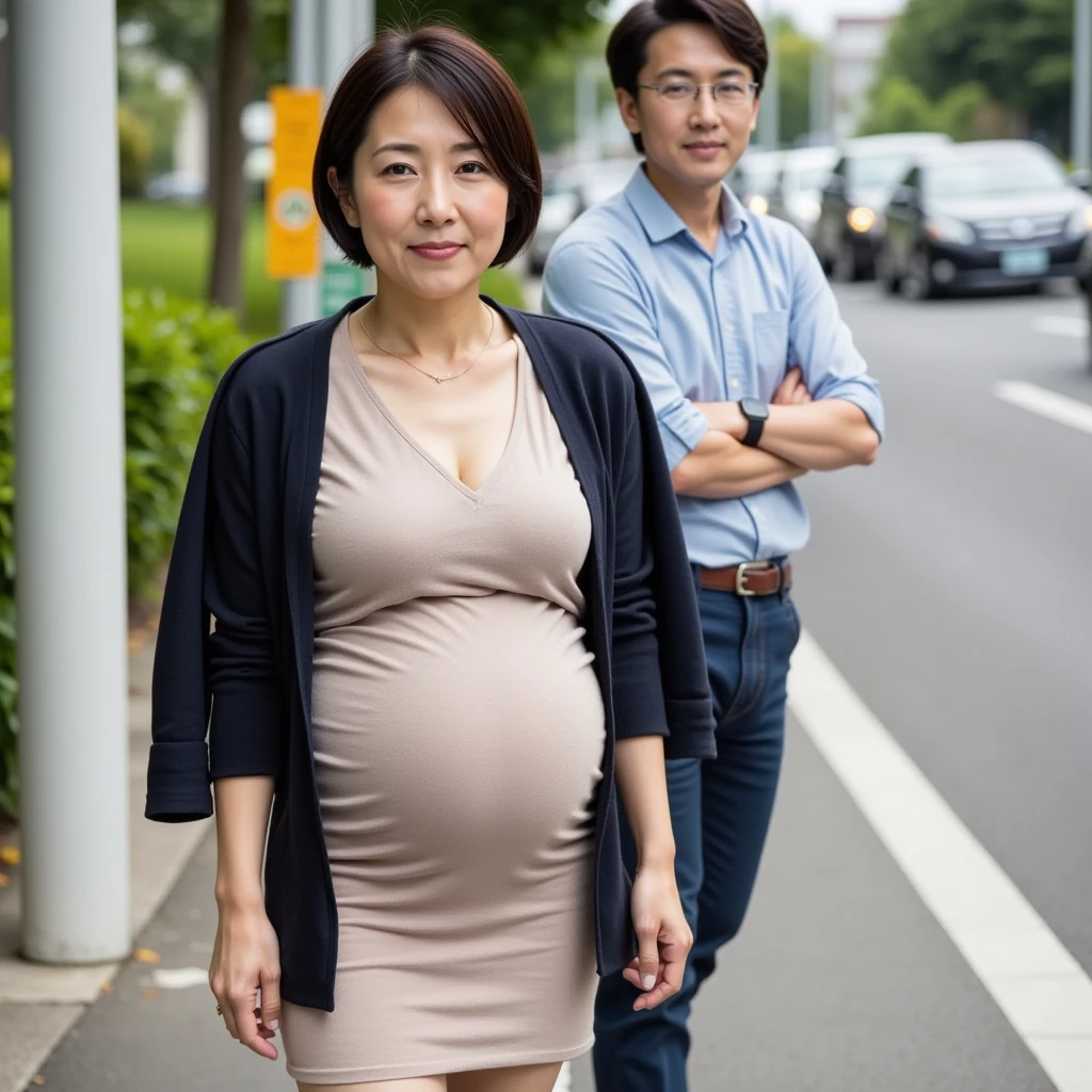 Pregnant Japanese elegant housewife in her 50s and a college male ...