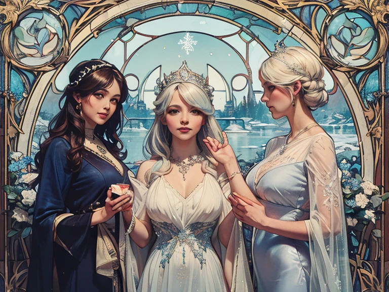 The Three Snow Queens、、Three noble and beautiful girls、Triplets - SeaArt AI