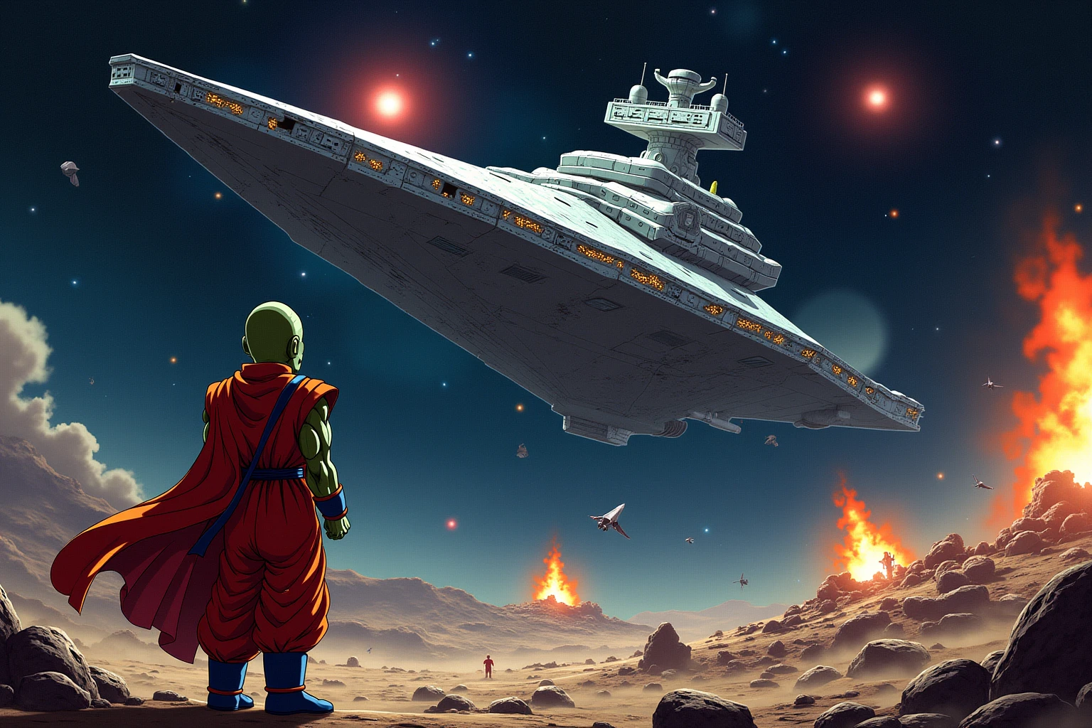 (DBZ meets Star Wars) dragon Ball Z's Cell is flying in space - SeaArt AI