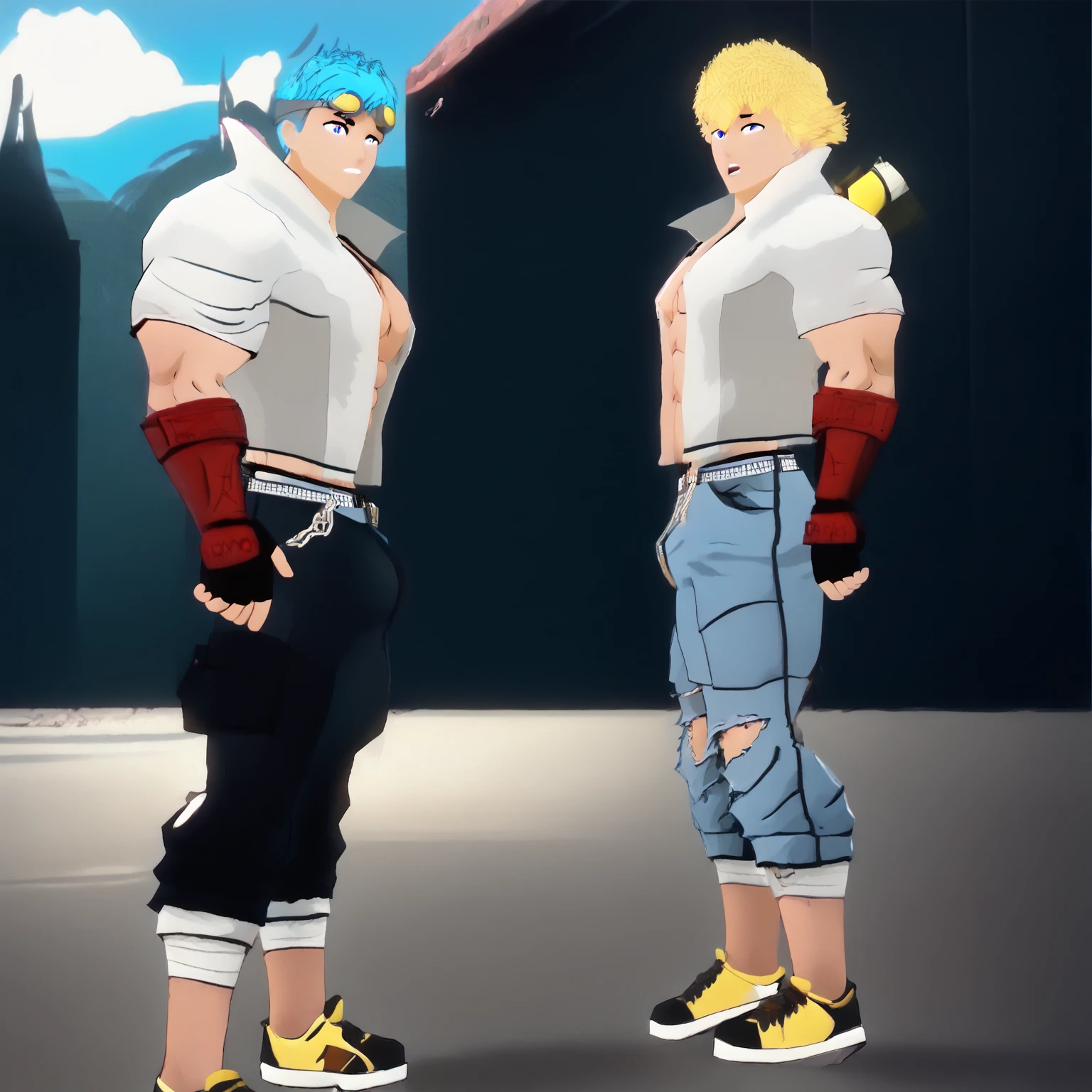 Neptune Vasilias from RWBY, Sun Wukong from RWBY, standing outside a ...