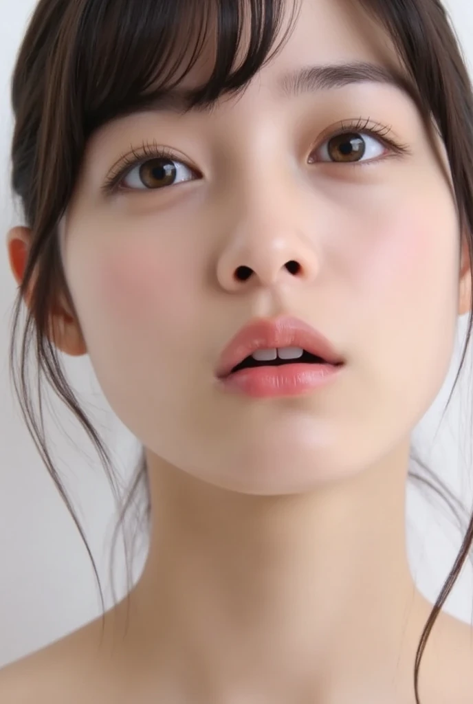 An ultra close-up of a stunning Japanese woman with glossy, puckered ...