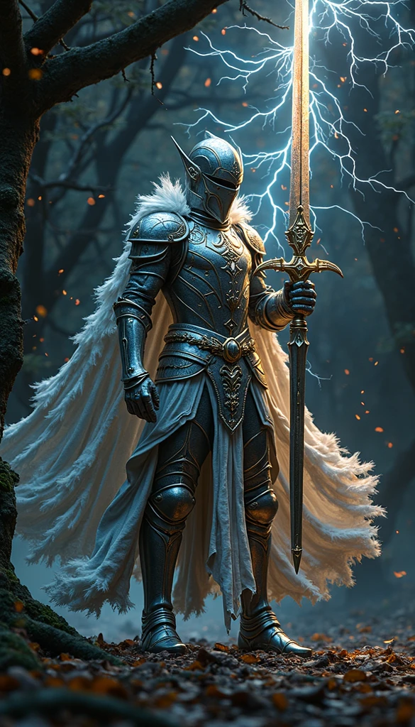 A magic sword knight,composed of elements of thunder,thunder - SeaArt AI