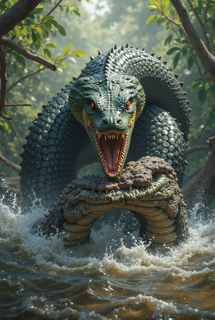 Anaconda vs crocodile - SeaArt AI