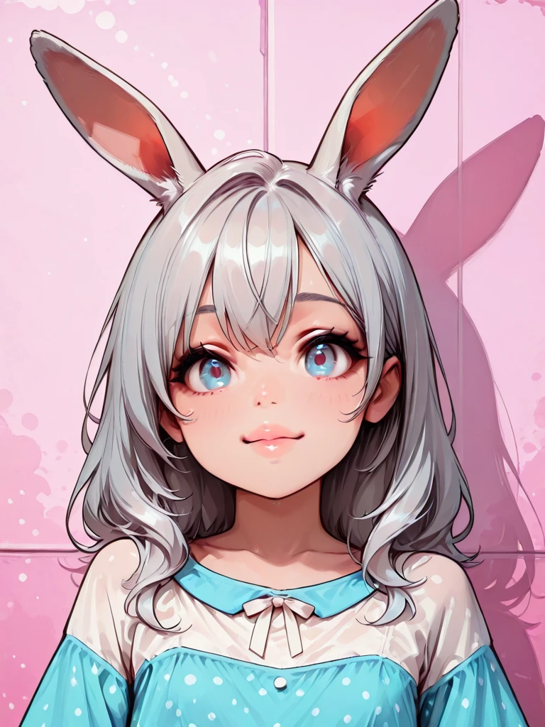 Half man, half rabbit, silver hair, beautiful appearance, young woman ...