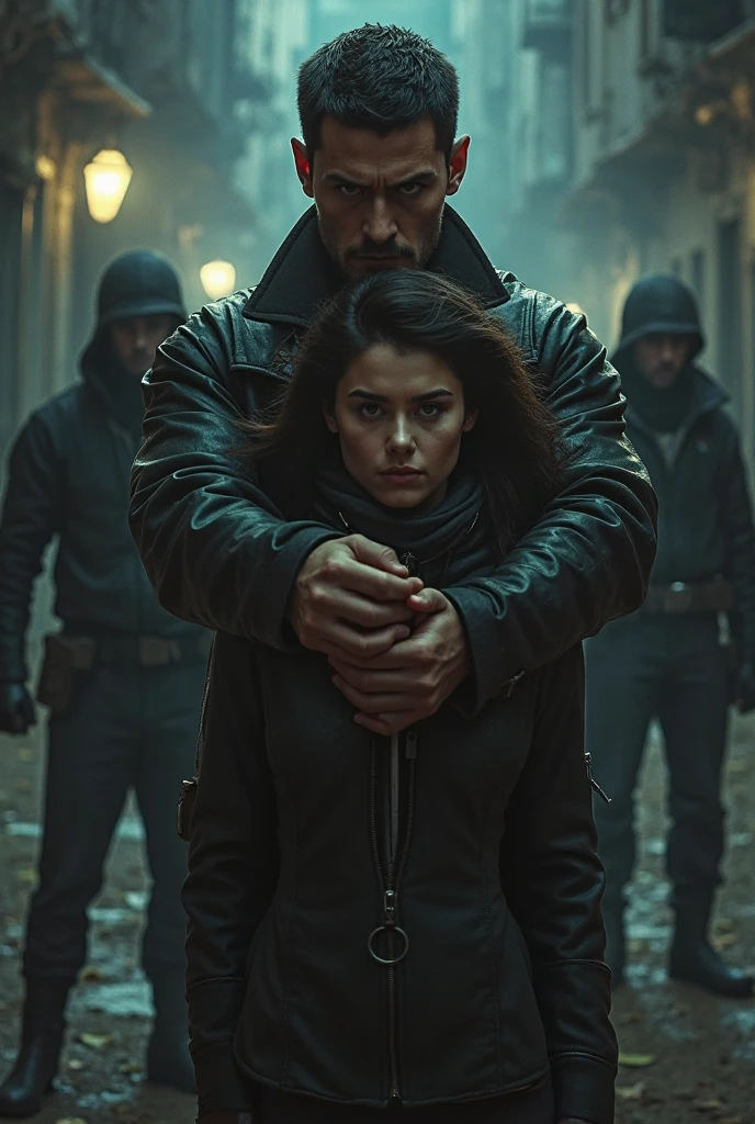 A man protecting a woman from attackers - SeaArt AI