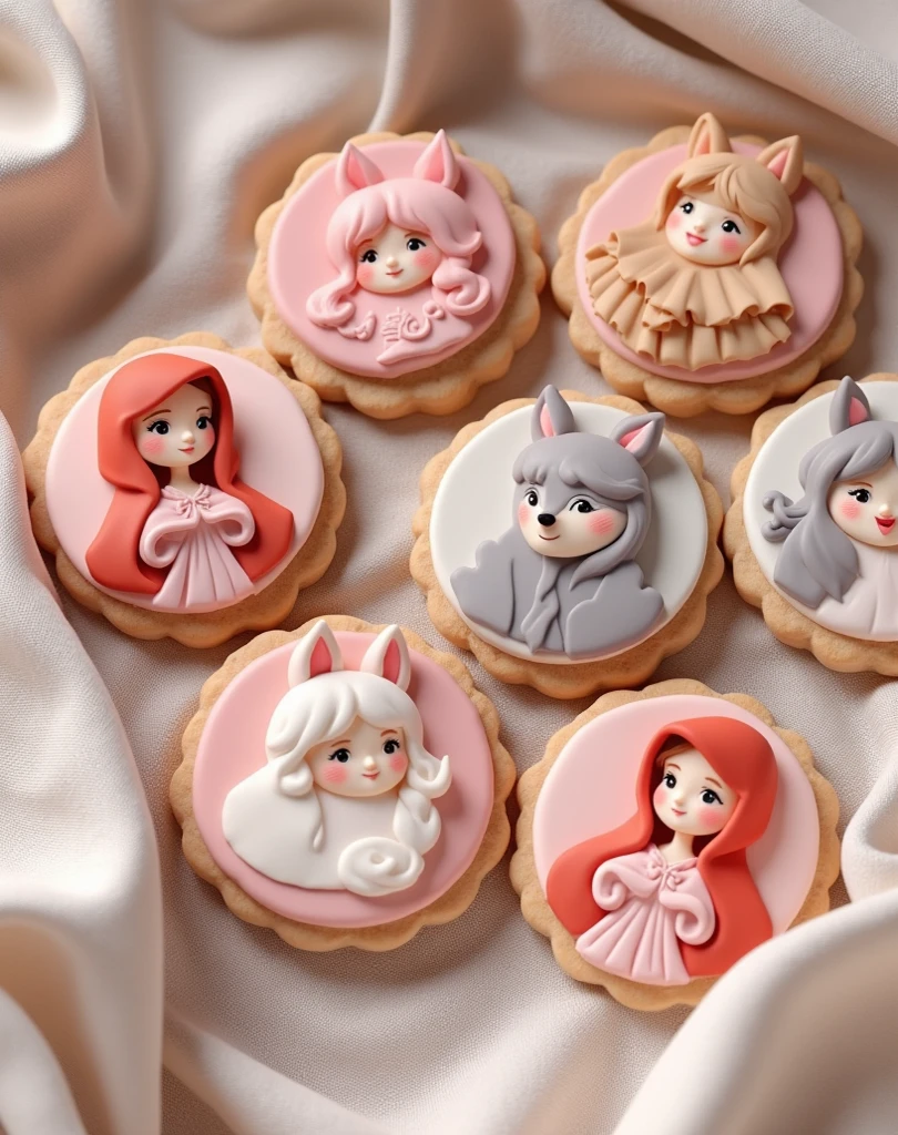 A 3D rendered set of round icing cookies featuring Little Red Riding ...