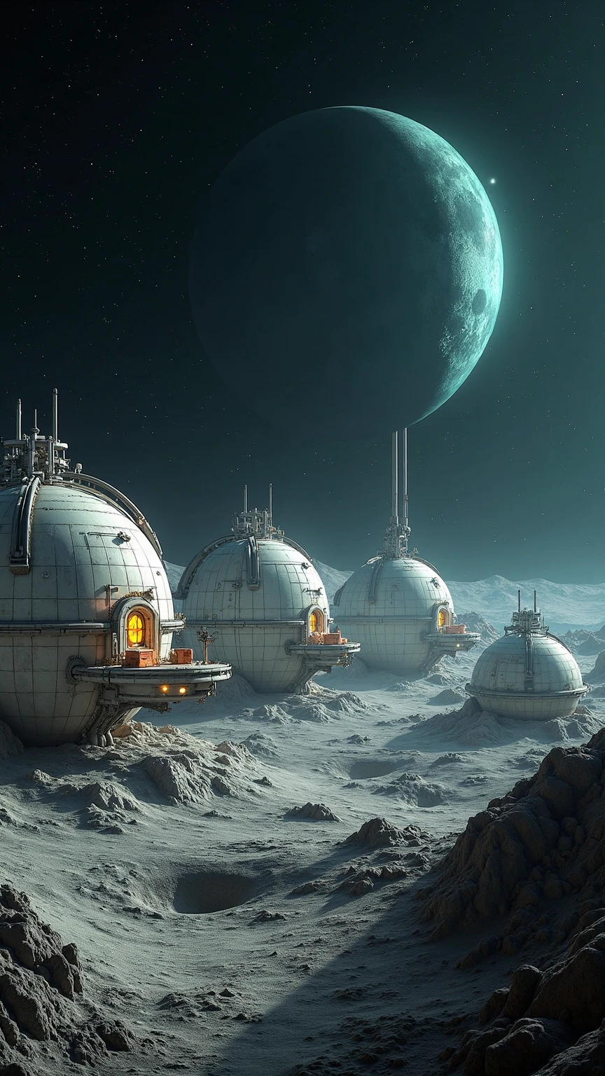 Subject: a sprawling lunar colony comprised of modular cylindrical ...
