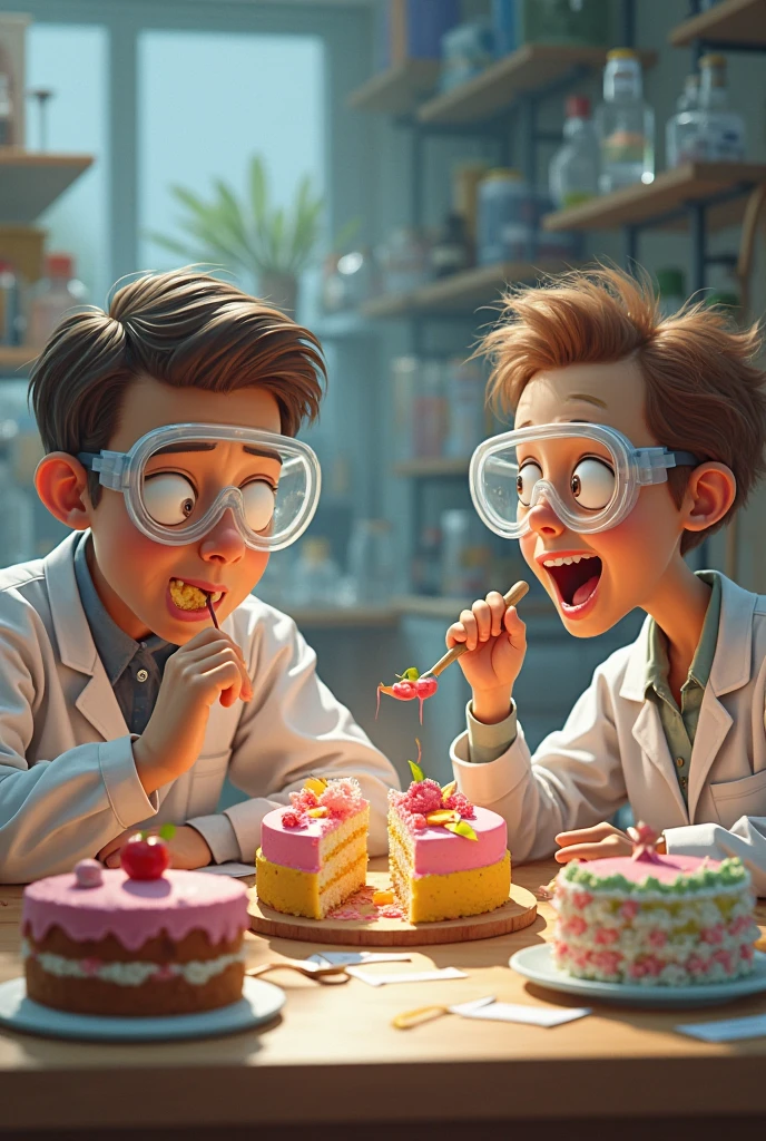Where scientists are seen working with cakes of different sizes and ...