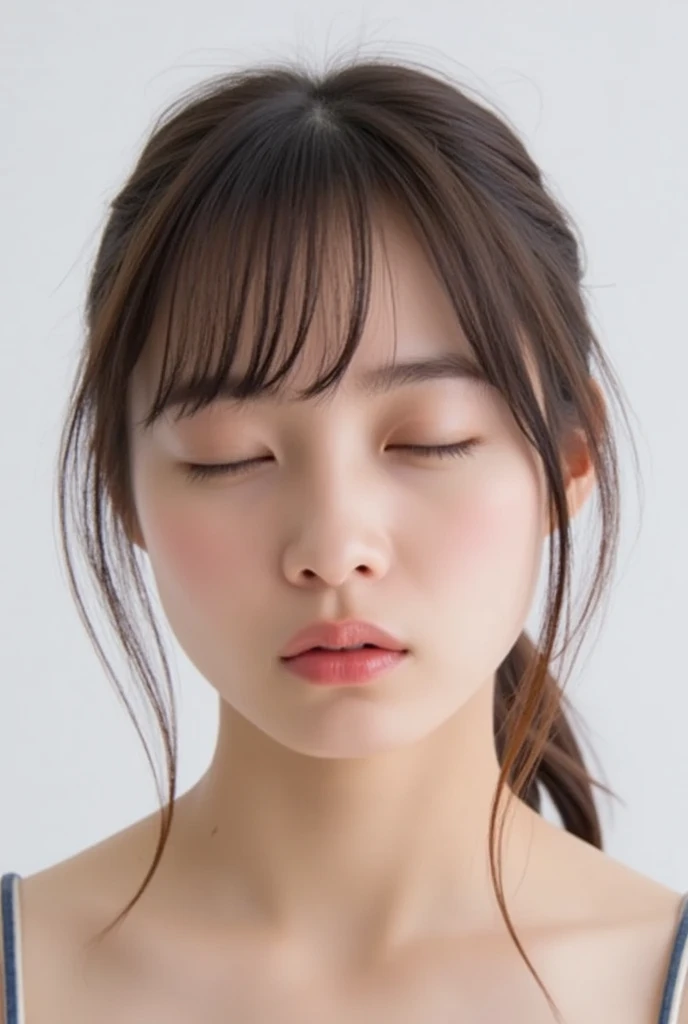Ultra close-up of a stunning young Japanese woman in a white studio ...