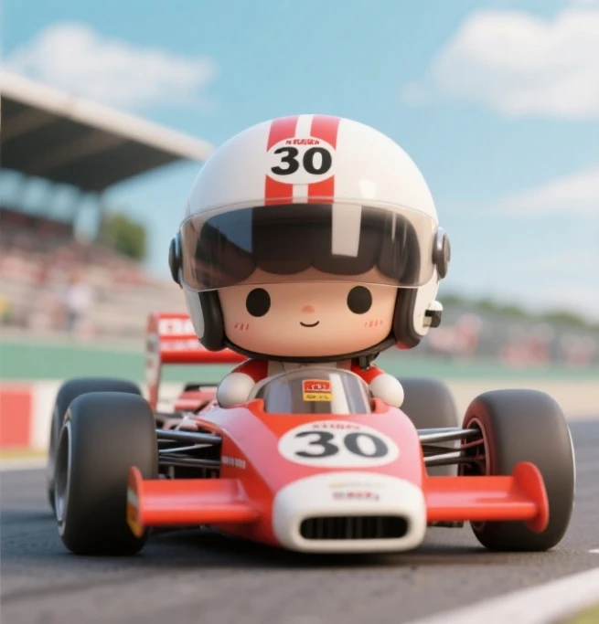 ( chibi:1.6)，helmet，1970's Formula 1 Car Races - SeaArt AI