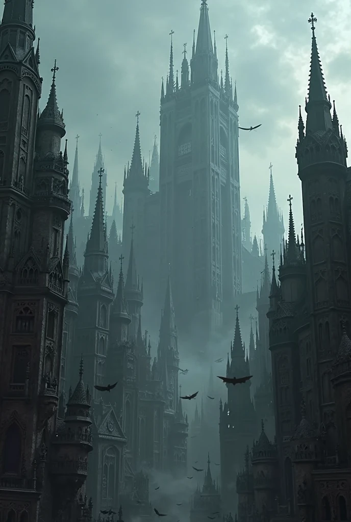 Create images of a city with buildings and towers in Gothic ...