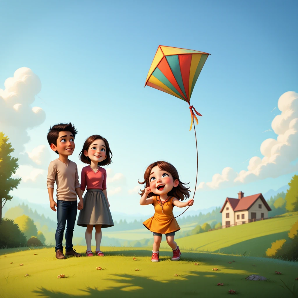 Ren, parents, europeans, playing outdoor, kite, photorealism - SeaArt AI