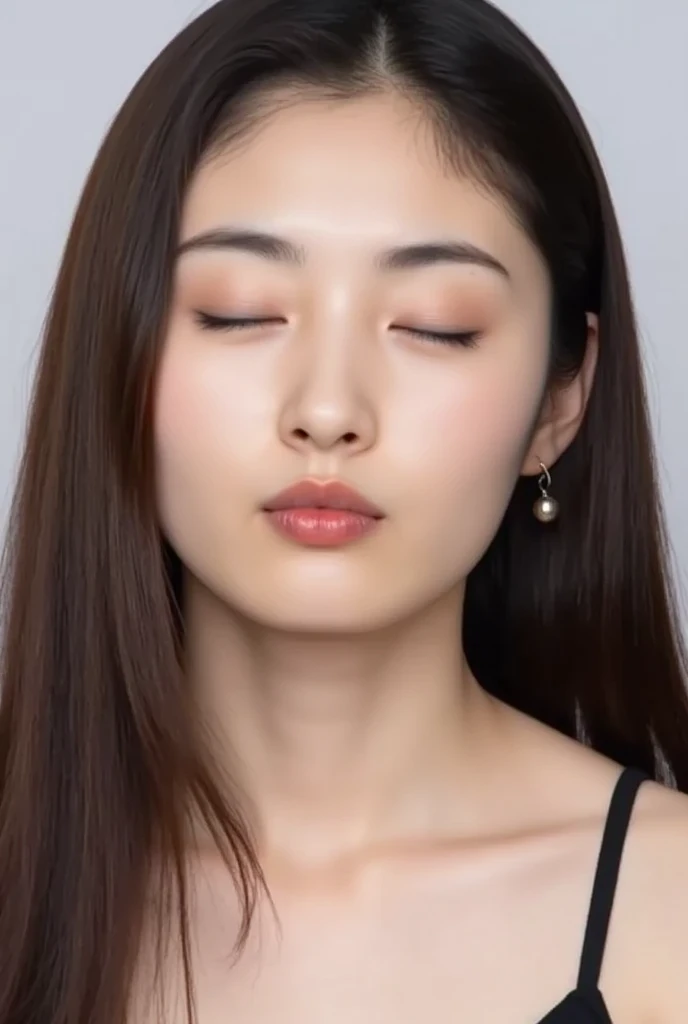 Japanese girl, puckered lips forming a heart shape, glossy wet lips ...