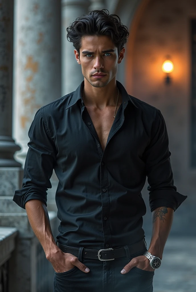 A hyper-realistic dark romance book cover featuring only the male lead ...