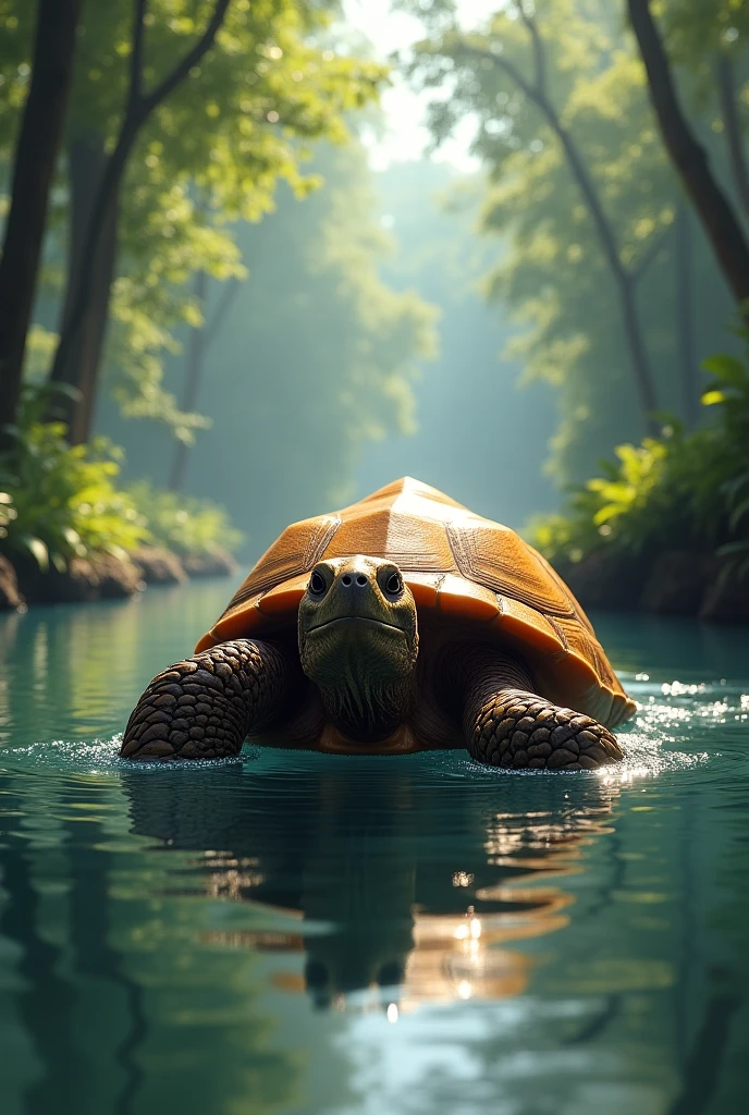 Create a tortoise swimming in a river - SeaArt AI