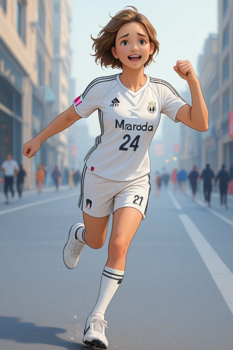 Ronaldo running in the street wearing a real Madrid jersey and nervous ...