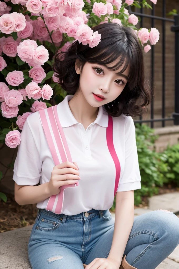 A girl with curly black hair with long white pollina with very kind ...