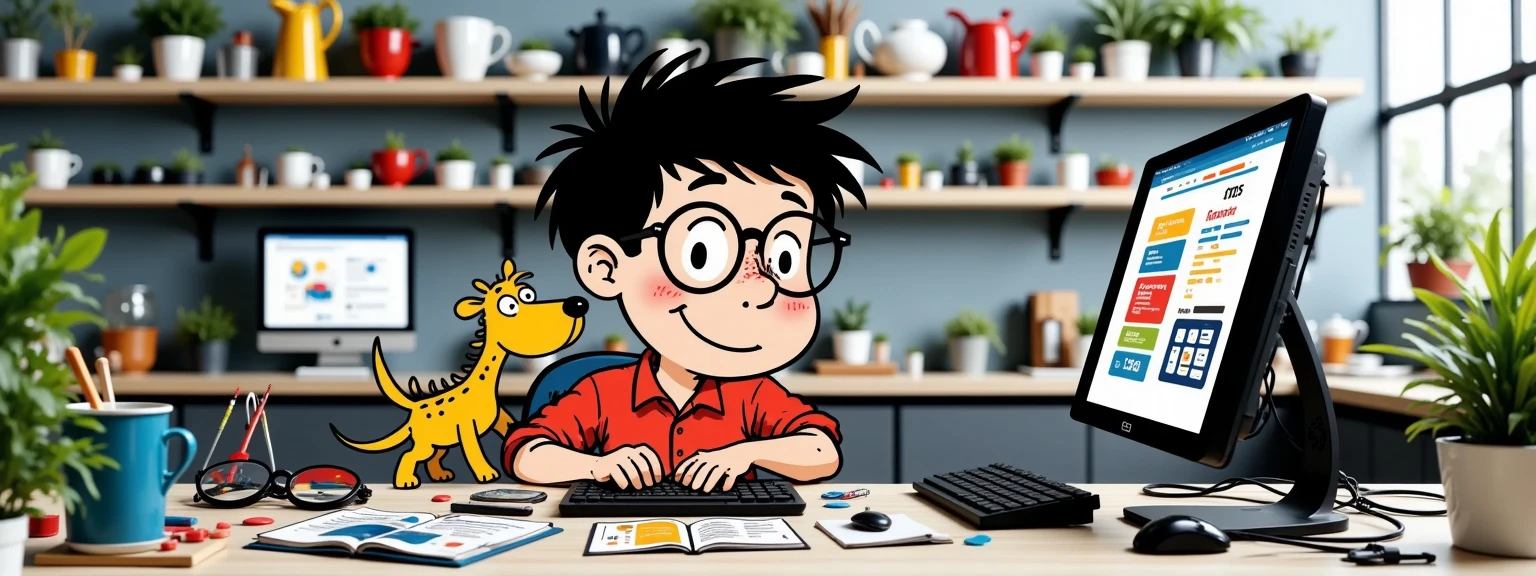 A nerd-style boy, with lenses, wavy black hair, plump, typing on a ...