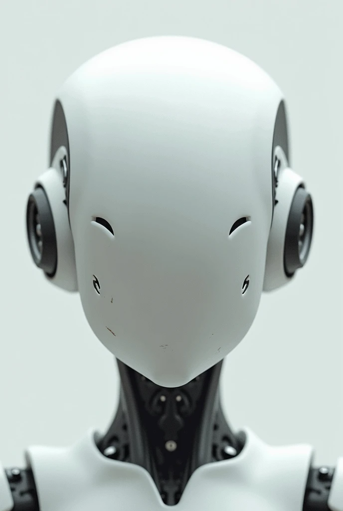 An up of the deformed robot's face、It's all white and has no face ...
