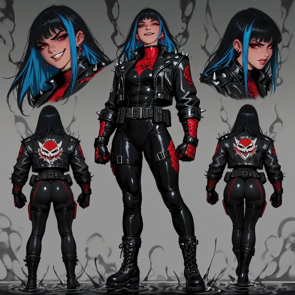 Full-body character concept sheet, cyberpunk fantasy female warrior ...