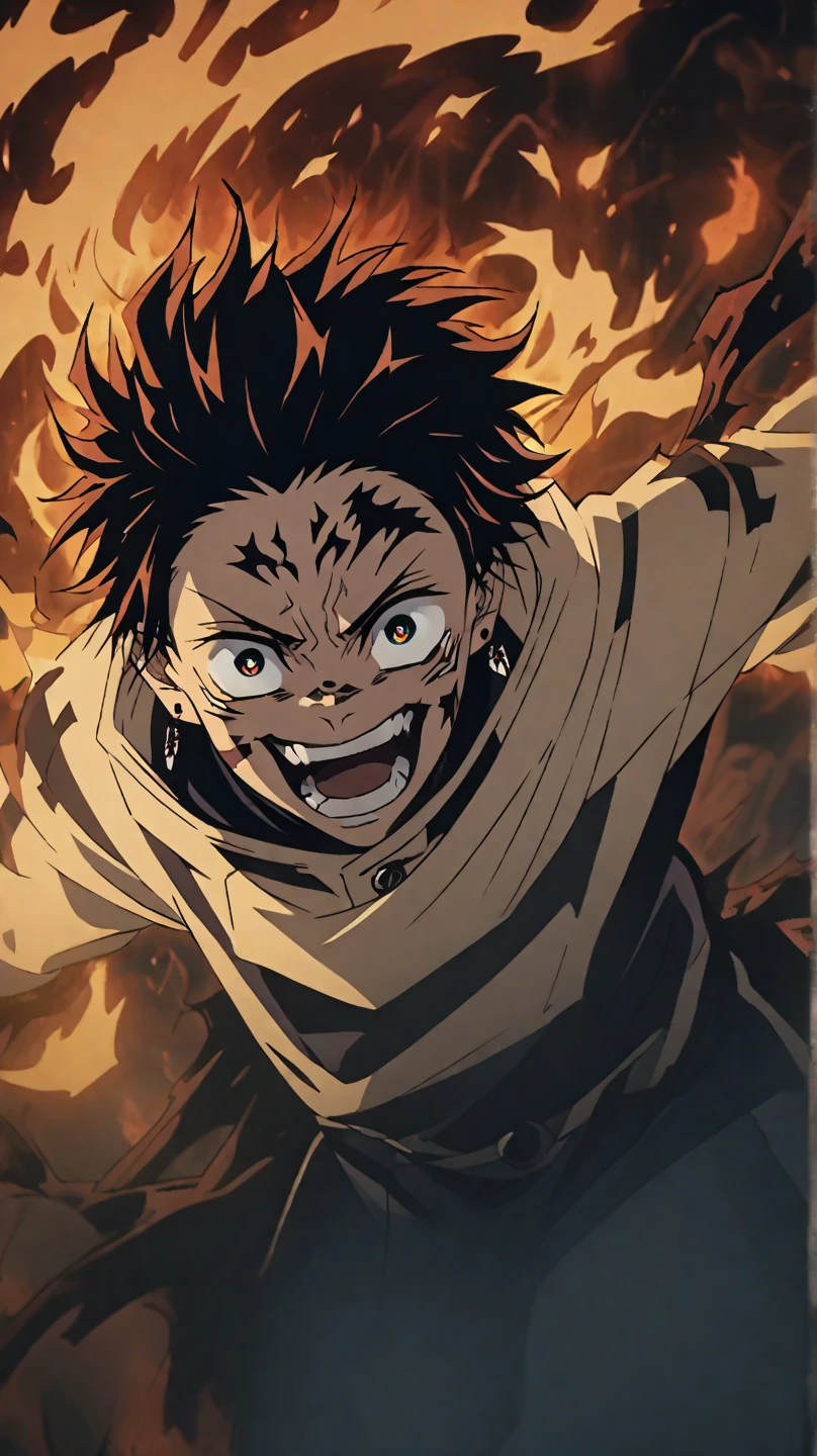 A dynamic anime artwork depicting Sukuna, the King of Curses - SeaArt AI