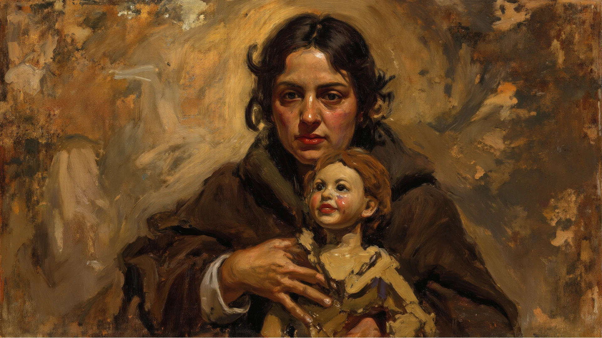 Oil painting in dramatic chiaroscuro style, with thick, expressive ...