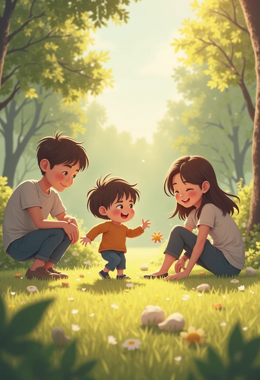 Ren playing nearby, parents looking on with smiles - SeaArt AI