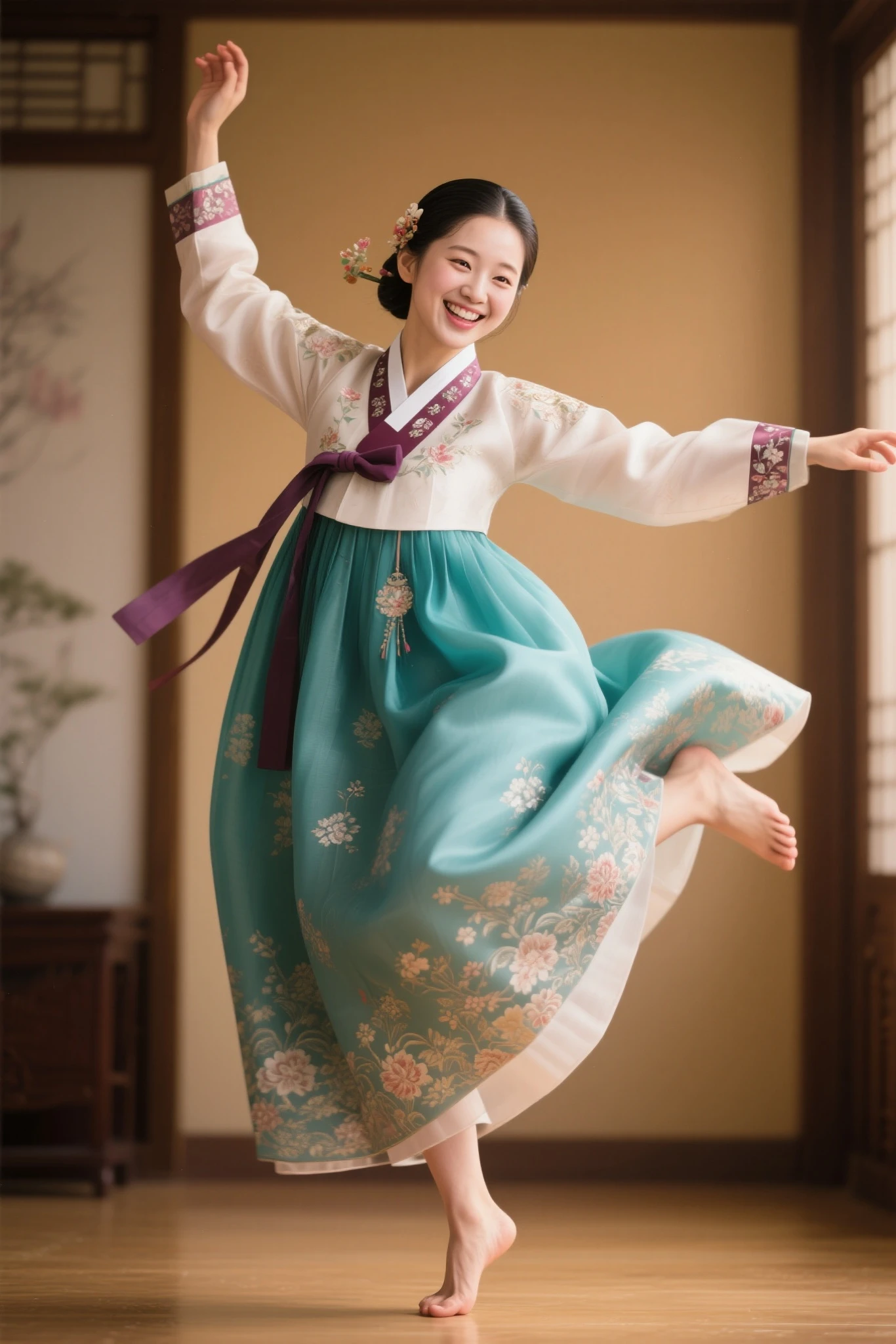 Women in beautiful Korean hanbok,Woman having fun while braking - SeaArt AI