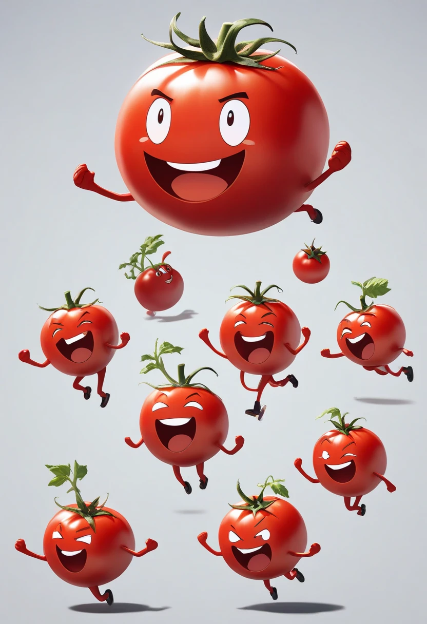 A tomato character, only one, tomato expressing the emotion of laughing ...