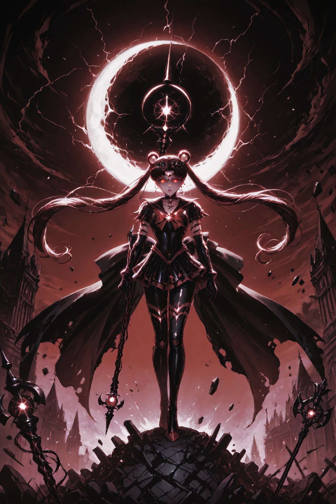 Evil version of Sailor Moon and Chibi Moon standing side by side in a ...