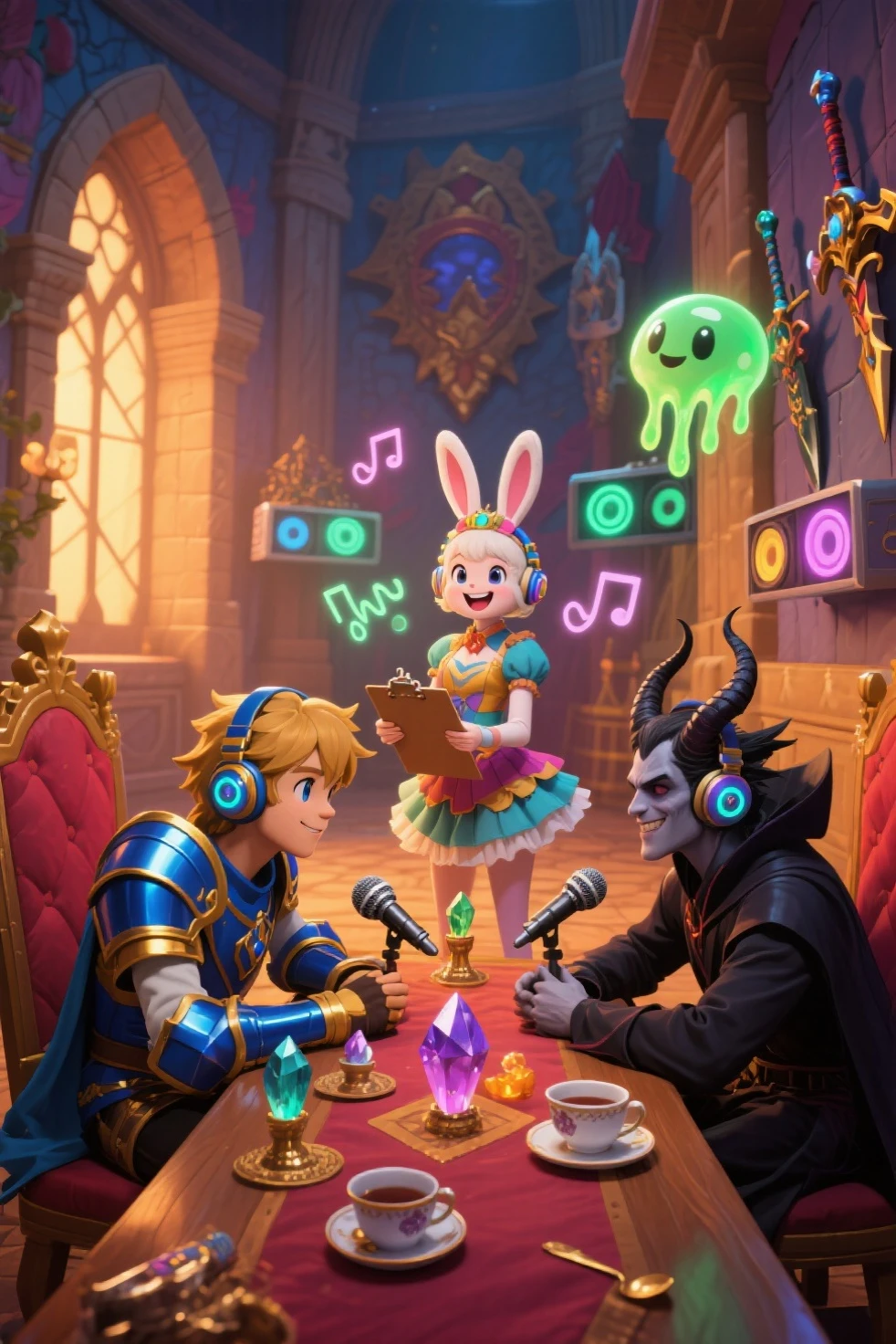 Cinematic fantasy scene in the style of Dragon Quest, a colorful ...