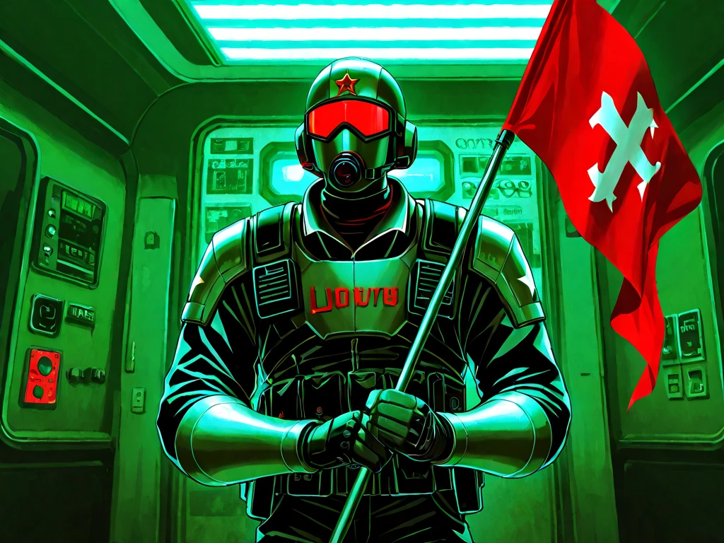Podcast、radio booth、communist red、Comrades、dystopia、red flag - SeaArt AI