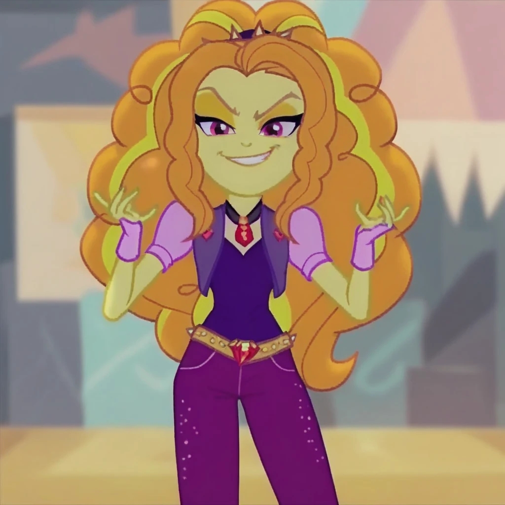 Solo, yellow skin, blond hair ,1girl, pink eyes, long hair, evil smirk ...