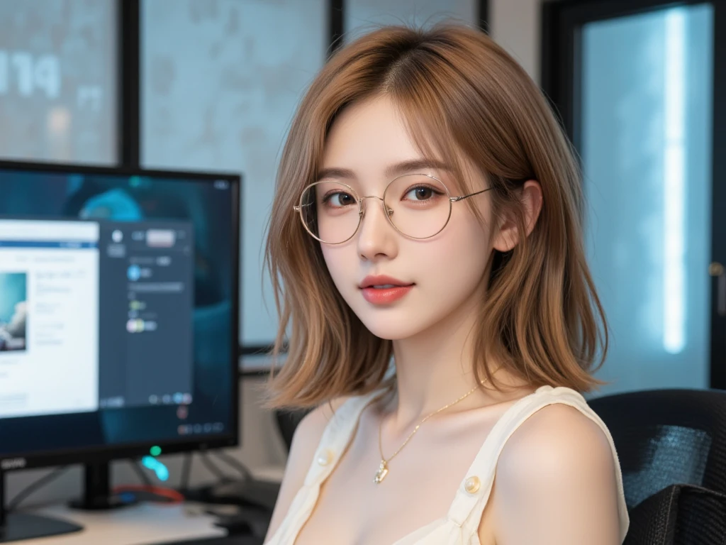 "Ultra-detailed 8K portrait of a young Japanese female podcaster ...