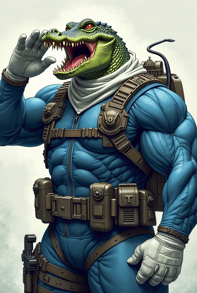 (A rugged beefy extremely muscular bulky snarling crocodile man ...