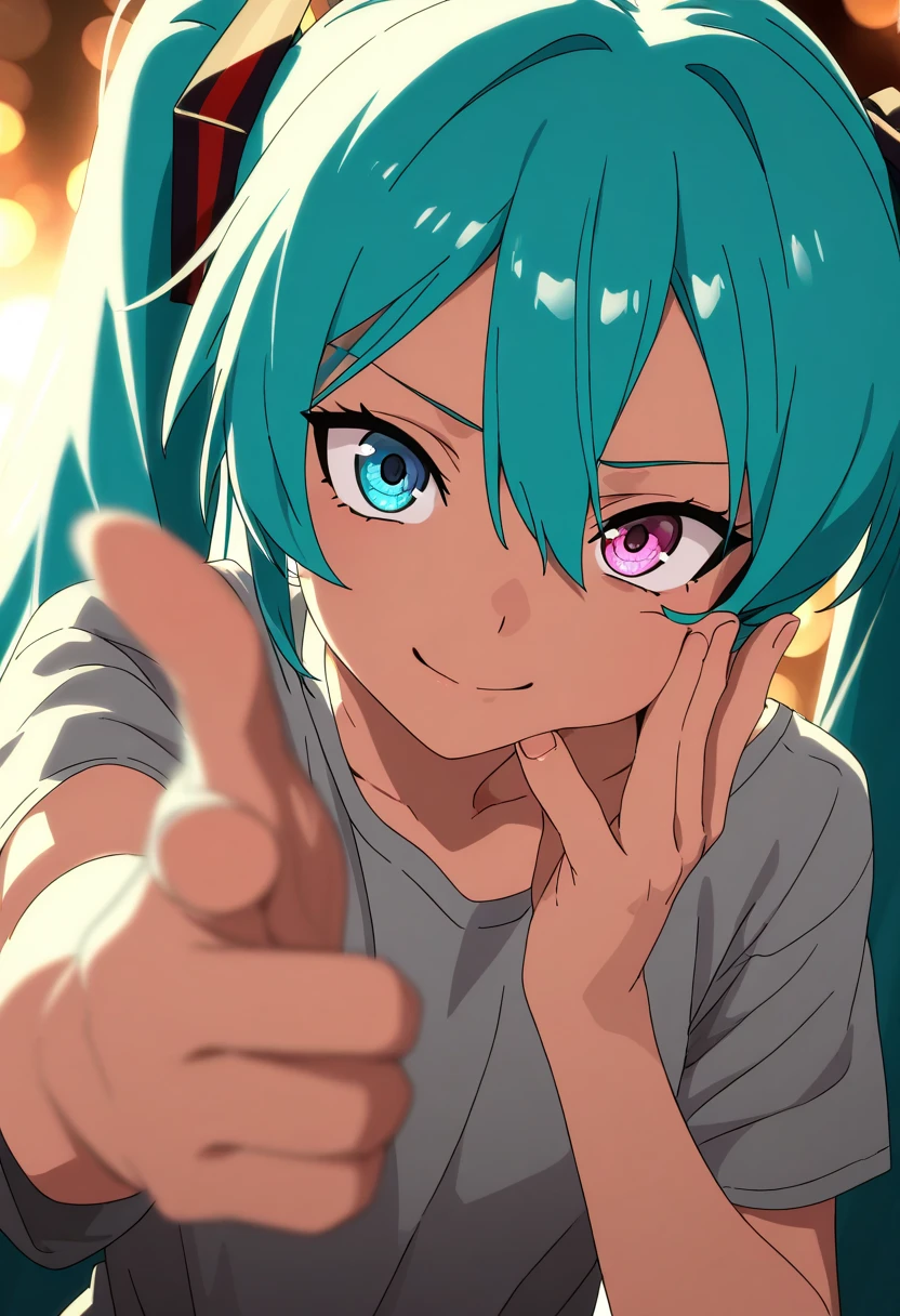 1girl, solo, hatsune miku, turquoise hair, twintails, hair ribbon ...