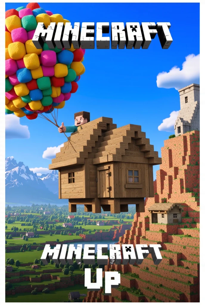 Movie poster for "Minecraft: Up", featuring a blocky Carl Fredricksen ...