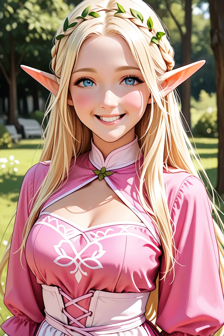 A elf, pink viking clothes, happy face - SeaArt AI