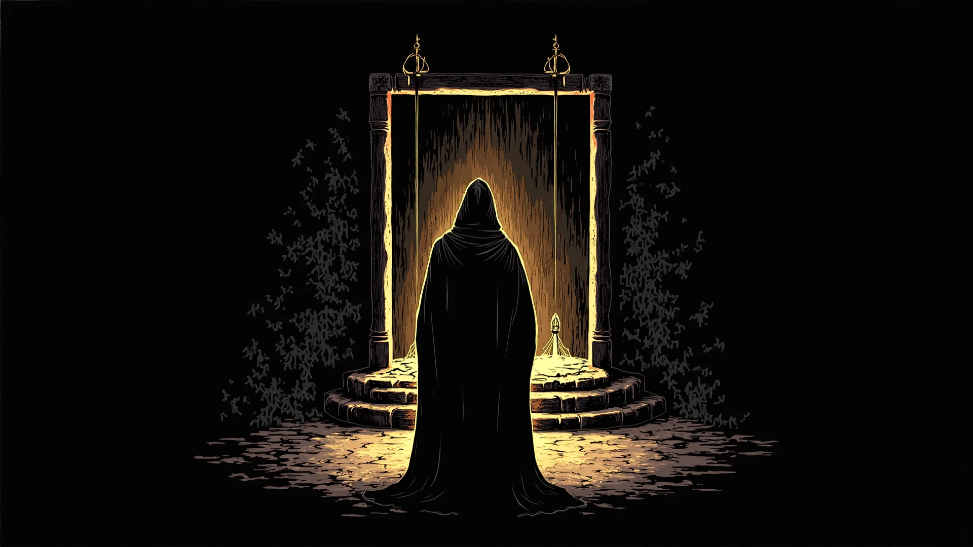 An eerie vintage woodcut-style illustration, 16:9 aspect ratio - SeaArt AI