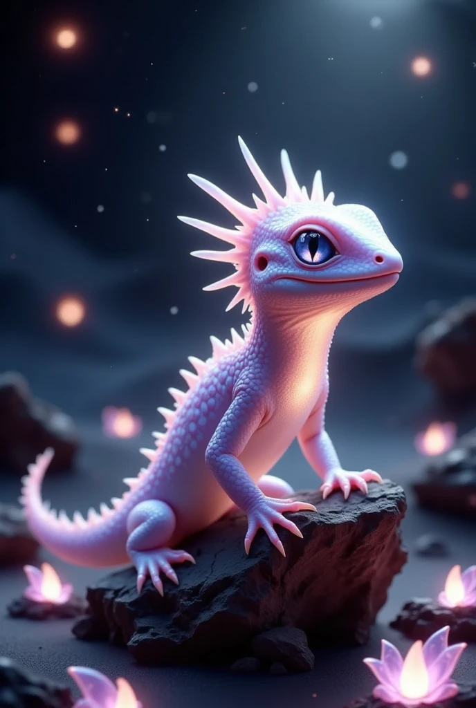 This ethereal reptile has a pearlescent white body, its scales smooth ...