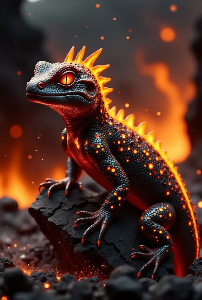 This agile gecko features a glossy black body, its scales cracked with ...