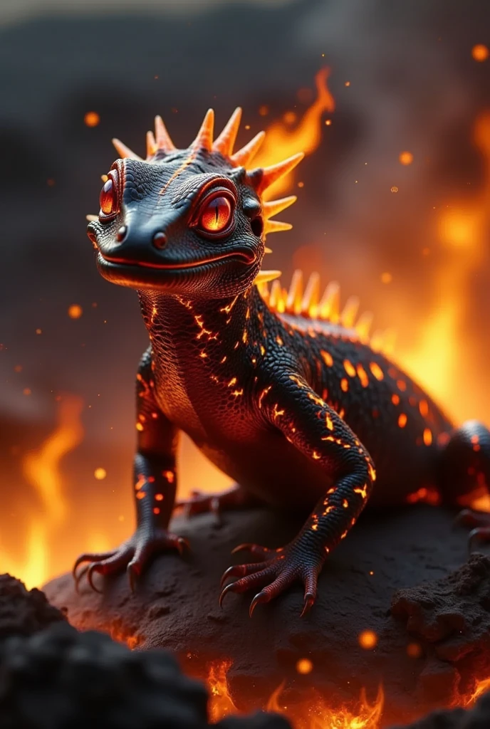 This agile gecko features a glossy black body, its scales cracked with ...